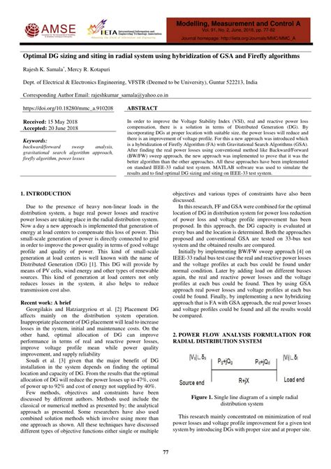 pdf optimal dg sizing and siting in radial system using hybridization of gsa and firefly