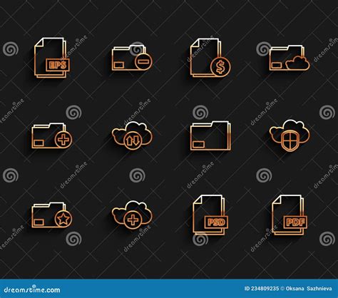 Set Line Document Folder With Star Add Cloud Eps File Document Psd Pdf Cloud Download And