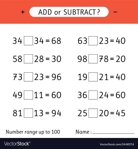 Add Or Subtract Number Range Up To 100 Royalty Free Vector Add Or Subtract Number Range Up To 100 Royalty Free Vector