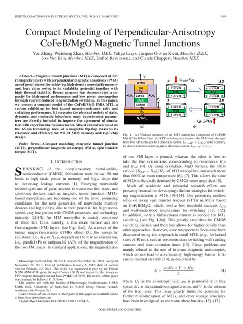 Pdf Compact Modeling Of Perpendicular Anisotropy Cofebmgo Magnetic Tunnel Junctions
