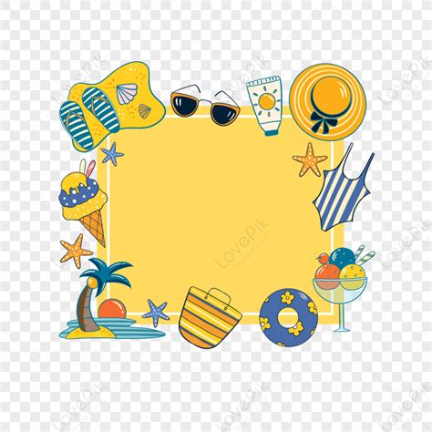 노란색 여름 일러스트 아이스크림 스티커 테두리포스터색안경 Png 일러스트 무료 다운로드 Lovepik