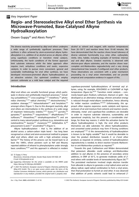 Pdf Regio‐ And Stereoselective Alkyl Enol Ether Synthesis Via Microwave‐promoted Base