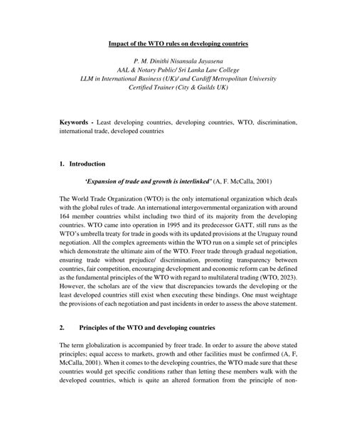 Pdf Impact Of The Wto Rules On Developing Countries