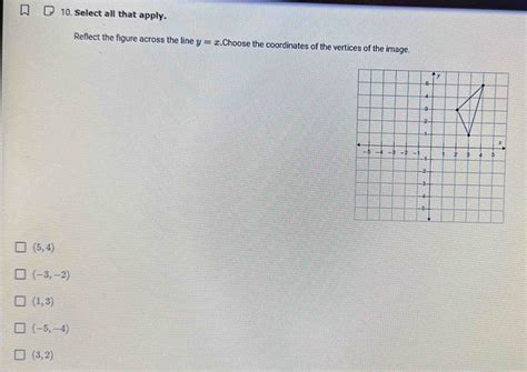 Solved 10 Select All That Apply Reflect The Figure Across The Line Y X Choose The Coordinates