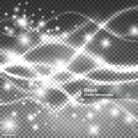 빛 효과 물결 모양입니다 적 열 하는 벡터 라인 투명 한 배경에 빛나는 스타 더스트 반짝임 마법의 조명의 빛나는 곡선 추상적인 배경에 반짝이 흐름 겨울에 대한 스톡 벡터