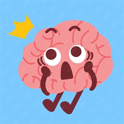 귀여운 점프하는 뇌 캐릭터 충격적인 순간 두들 일러스트레이션 프리미엄 벡터