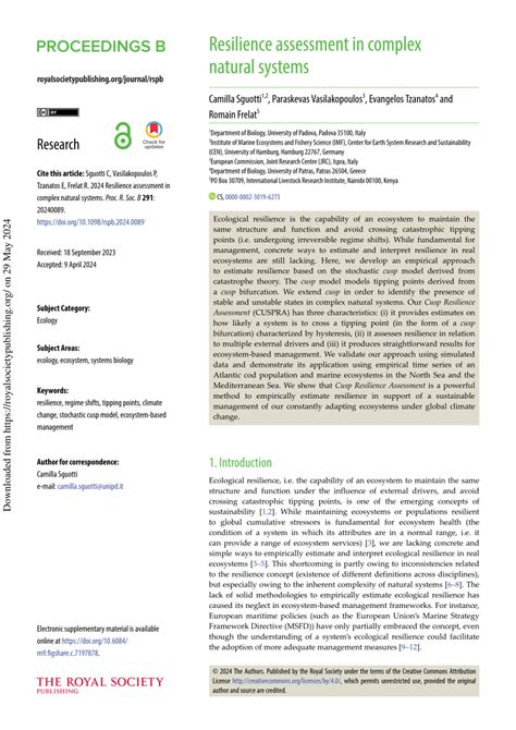 Pdf Resilience Assessment In Complex Natural Systems