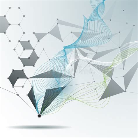 Vector Illustration Abstract Molecules And 3d Mesh With Circles Lines Polygon Shapes Stock