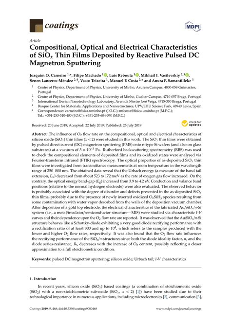 Pdf Compositional Optical And Electrical Characteristics Of Siox