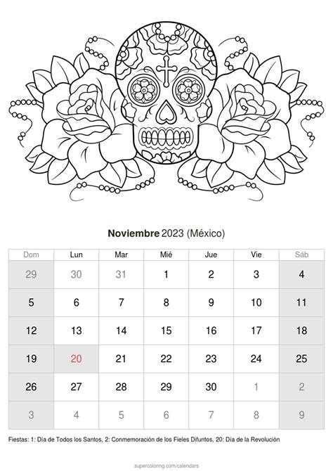 Calendario Noviembre 2023 Para Imprimir México