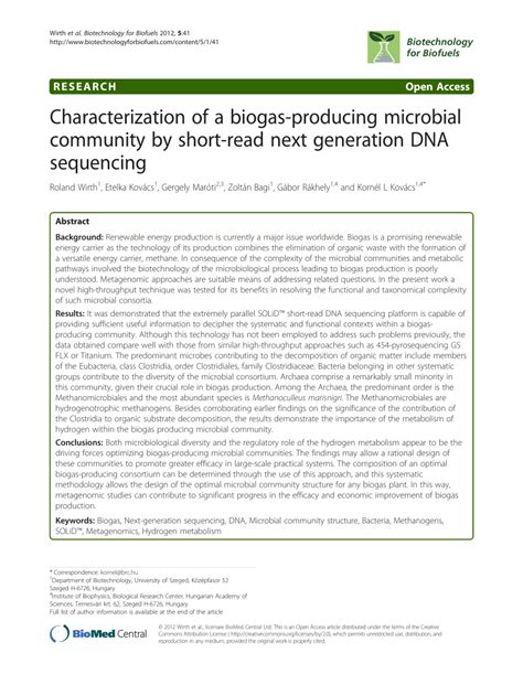 Pdf Characterization Of A Biogas—producing Microbial Community By Short Read Next Generation