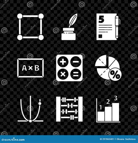 Set Geometric Figure Square Feather And Inkwell Test Or Exam Sheet Pen Graph Schedule Chart