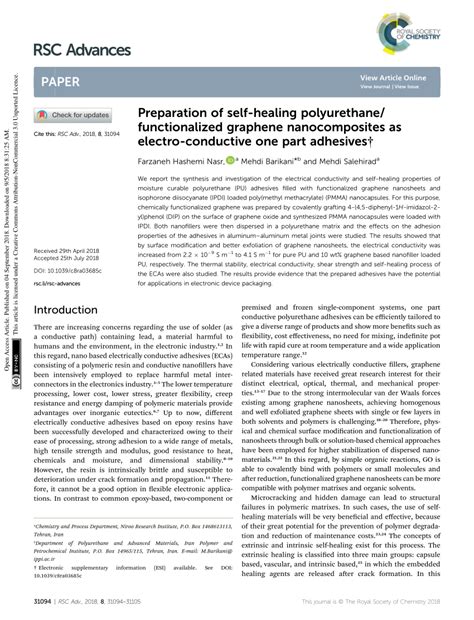 Pdf Preparation Of Self Healing Polyurethanefunctionalized Graphene