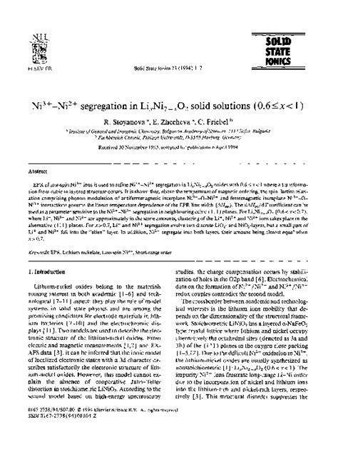 Pdf Ni3 −ni2 Segregation In Lixni2−xo2 Solid Solutions 0 6 ⩽x