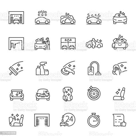 자동차 세척 아이콘 집합입니다 Carwash 자동 및 셀프 서비스 선형 아이콘입니다 편집 가능한 획 선 아이콘에 대한 스톡 벡터 아트 및 기타 이미지 Istock