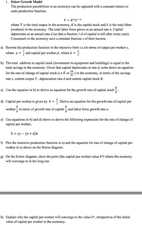 Solved 1 Solow Growth Model The Production Possibilities In