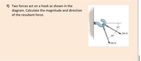 Solved 7 Two Forces Act On A Hook As Shown In The Diagram