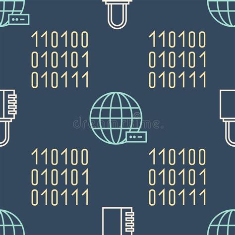 Set Line Safe Combination Lock Binary Code And Social Network On Seamless Pattern Vector Stock
