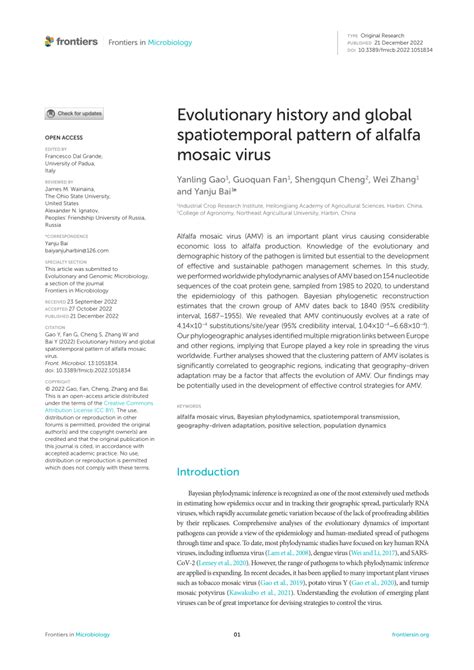 Pdf Evolutionary History And Global Spatiotemporal Pattern Of Alfalfa Mosaic Virus