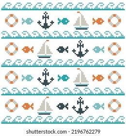 Cross Stitch Pattern Sea Theme Stock Vector Royalty Free 2196762279 Shutterstock