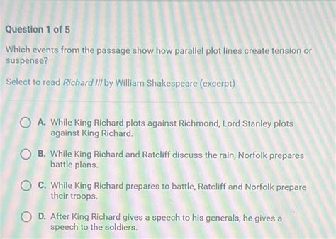 Question 1 Of 5 Which Events From The Passage Show How Parallel Plot Lines Create Tension Or