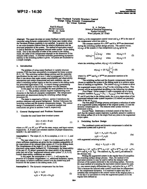 Pdf Output Feedback Variable Structure Control Design Using Dynamic