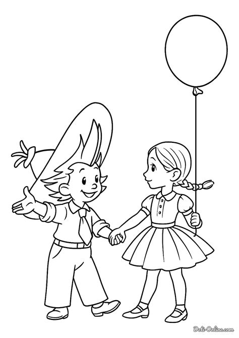 Раскраска Незнайка и Синеглазка распечатать раскраски для детей