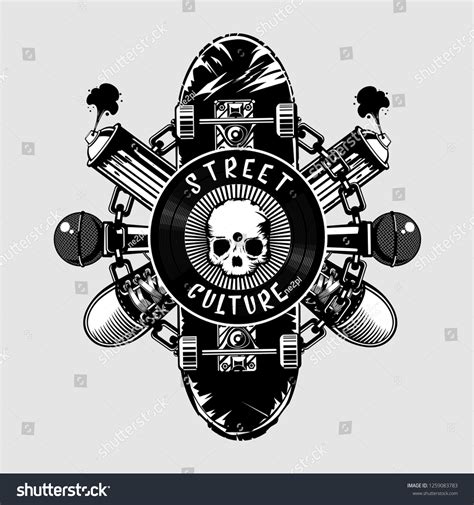 Street Culture Poster Skull Skateboard Urban Stock Vector Royalty Free