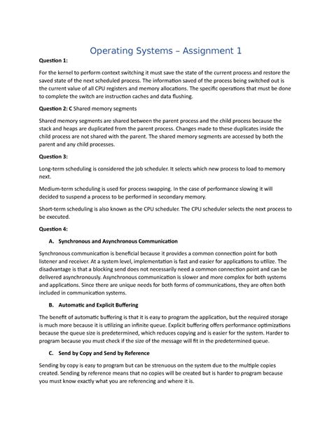 Operating Systems Assignment 1 Jaimin Patel 8721083 Operating