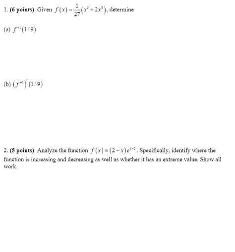 solved 1 6 points given f x }} 2x determine a