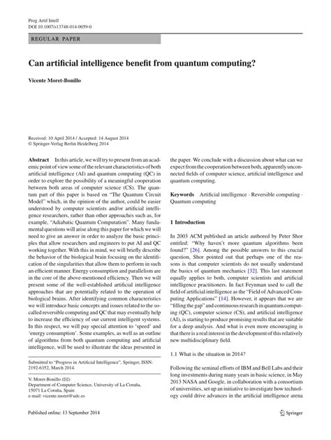 Pdf Can Artificial Intelligence Benefit From Quantum Computing