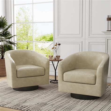 Dreamsidea Pu Leather Swivel Barrel Club Chair Modern Accent Chairs