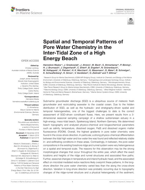 Pdf Spatial And Temporal Patterns Of Pore Water Chemistry In The