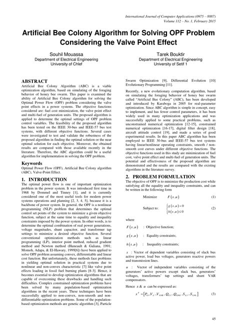 Pdf Artificial Bee Colony Algorithm For Solving Opf Problem