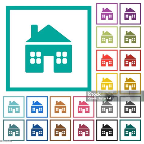 Cottage Solid Flat Color Icons With Quadrant Frames Stock Illustration Download Image Now Istock