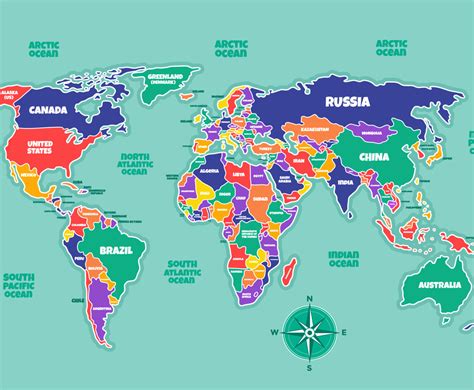 Colorful World Map With Country Names Vector Art And Graphics