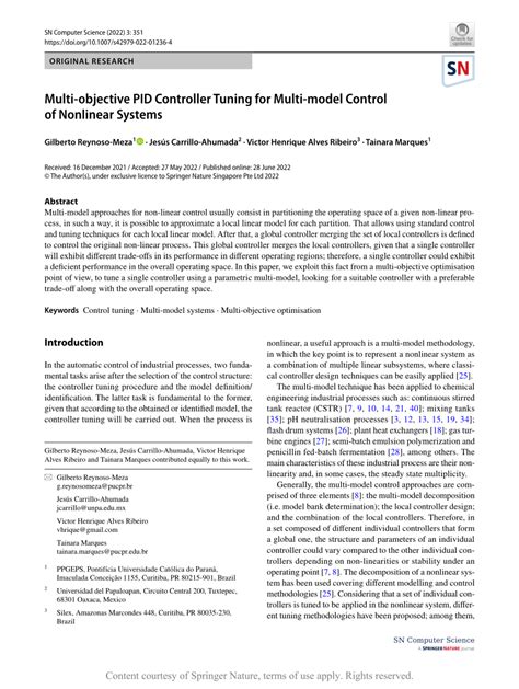 Multi Objective Pid Controller Tuning For Multi Model Control Of