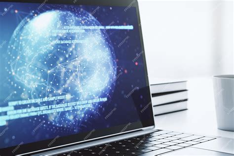 추상 프로그래밍 언어 홀로그램과 세계 지도 인공 지능 및 신경망 개념 3d 렌더링이 포함된 최신 컴퓨터 디스플레이 프리미엄 사진