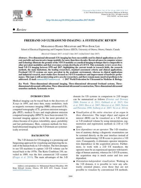 2017 Freehand 3 D Ultrasound Imaging A Systematic Review Pdf Medical Imaging Medical