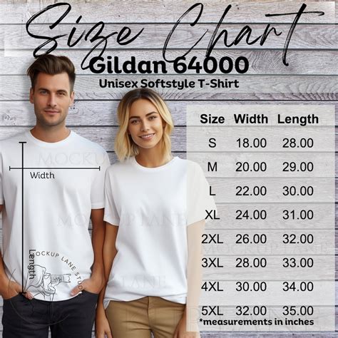 Gildan 64000 Couples Size Chart Mockup Gildan T Shirt Size Guide