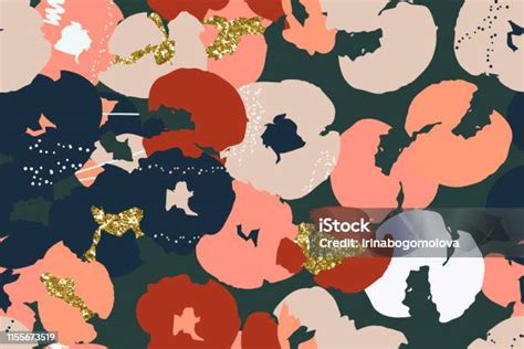 골드 반짝이 꽃 보편적인 자유형 꽃 원활한 패턴을 그림 배경 카드 배너 포스터 표지 초대장 패브릭 헤더 또는 브로셔 용 그래픽 디자인 가리기에 대한 스톡 벡터 아트 및 기타