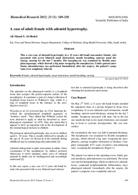 Pdf A Case Of Adult Female With Adenoid Hypertrophy S Shehri