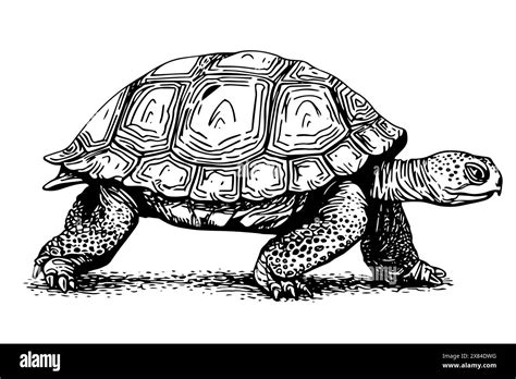 Turtle Hand Drawn Ink Sketch Engraved Style Vector Illustration Stock