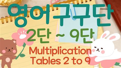 영어구구단 2단에서 9단 ㅣ 구구단 외우기 영어 ㅣ Learn Multiplication Tables 2 To 9 ㅣ 영어숫자