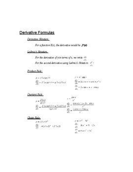 Calculus Basics Formulas By JACK STROW Teachers Pay Teachers