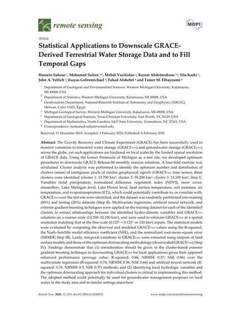 Pdf Statistical Applications To Downscale Grace Derived Terrestrial Water Storage Data And To
