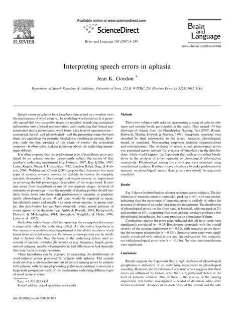 Pdf Interpreting Speech Errors In Aphasia