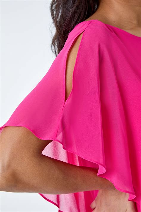 Cerise Asymmetric Cold Shoulder Stretch Top Roman Uk
