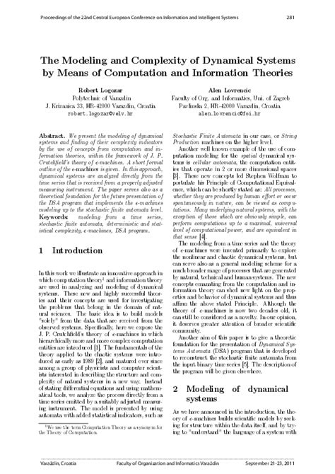 Pdf The Modeling And Complexity Of Dynamical Systems By Means Of Computation And Information