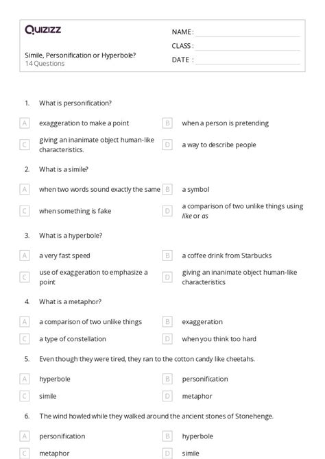 50 Hyperbole Worksheets For 6th Grade On Quizizz Free And Printable